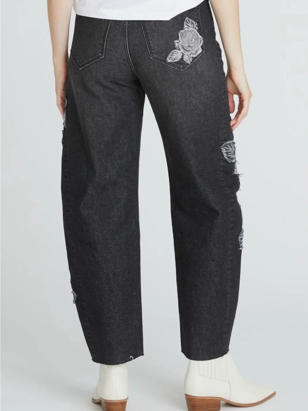 DRIFTWOOD | Jeans | Driftwood Black Barrel Jeans With Gray Floral ...